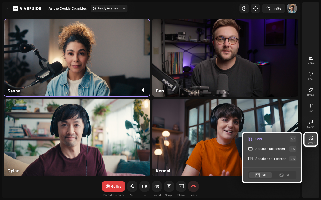 Change the layout while in the studio – Riverside.fm Help Center