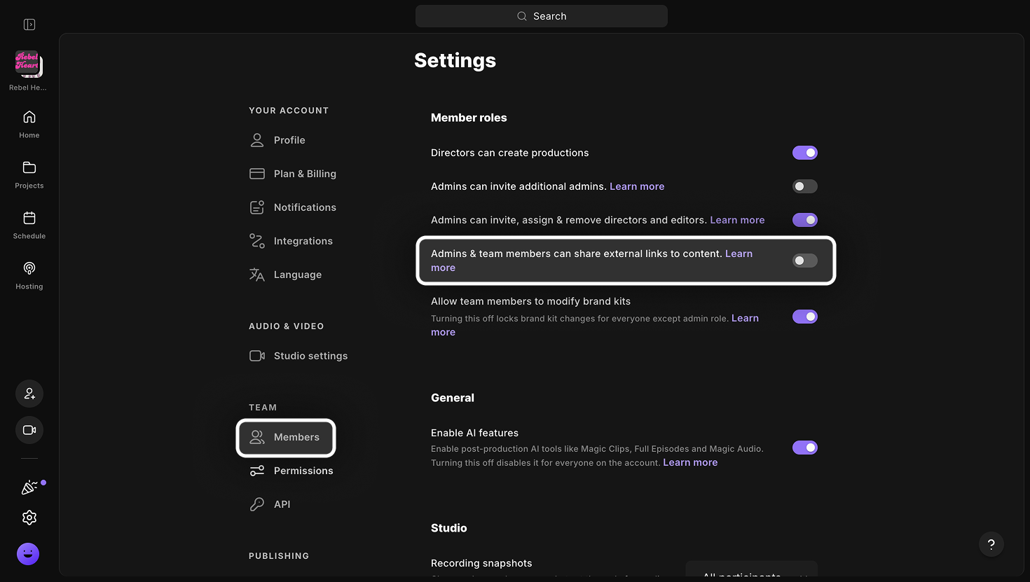 Disable external sharing – Riverside Help Center